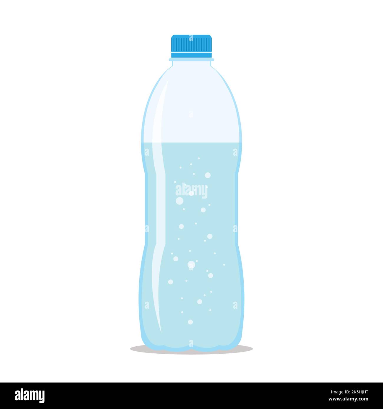 Plastic bottle three quarters filled of fresh sparkling water. Flat ...