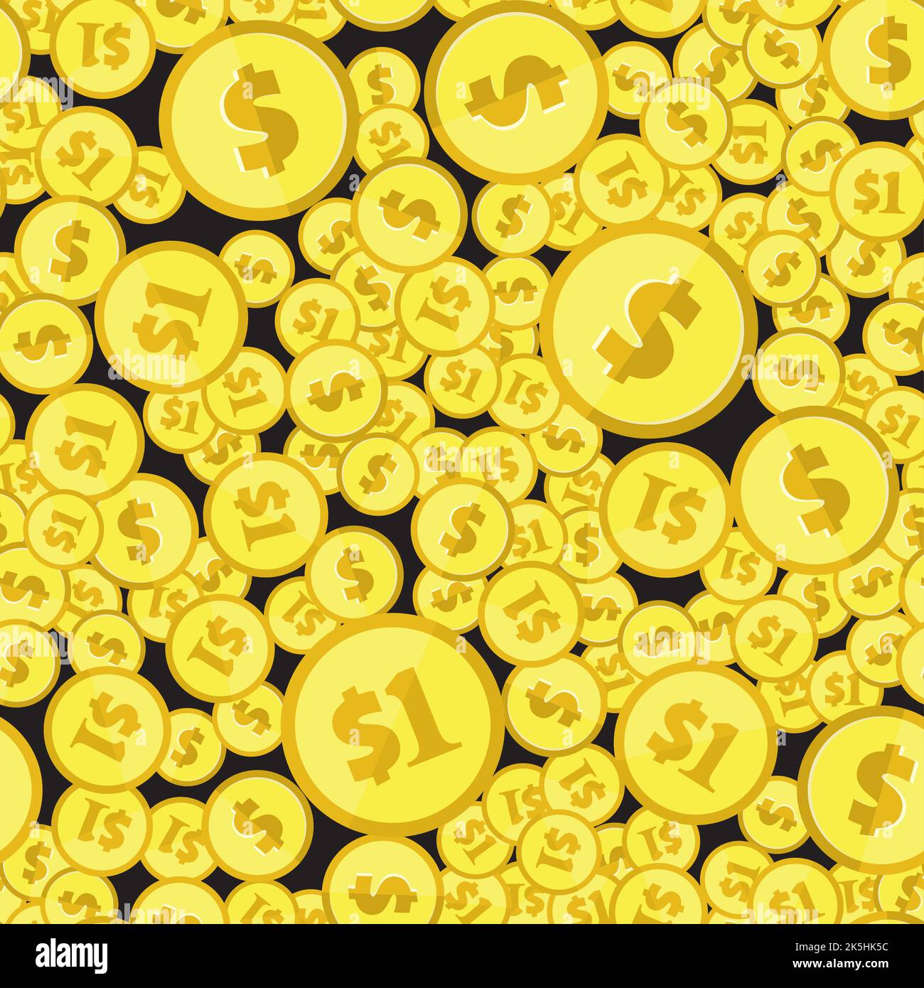 Golden dollar coins seamless pattern. Flat style top view background ...