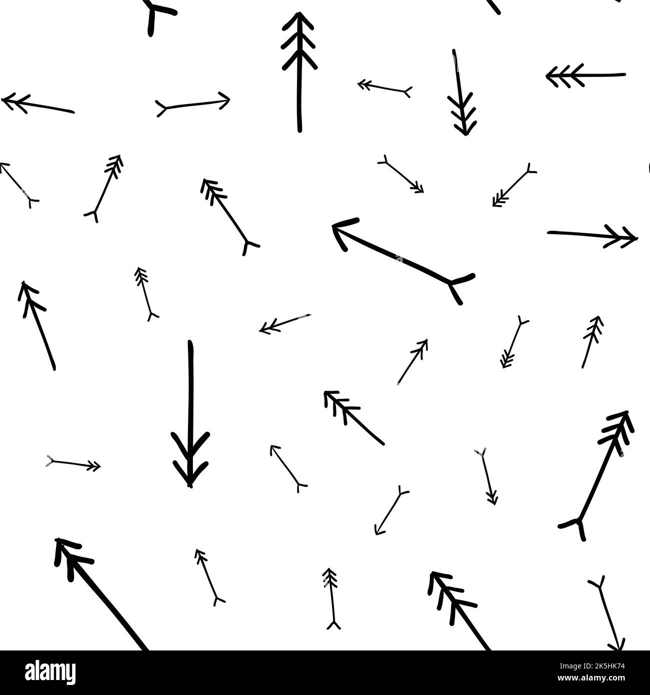 Hand drawn straight tribal arrows randomly placed on white background ...