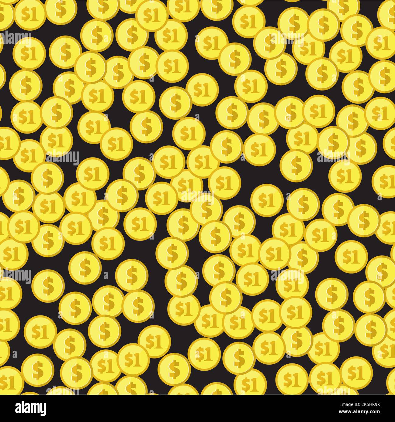 Golden dollar coins seamless pattern. Flat style top view background ...