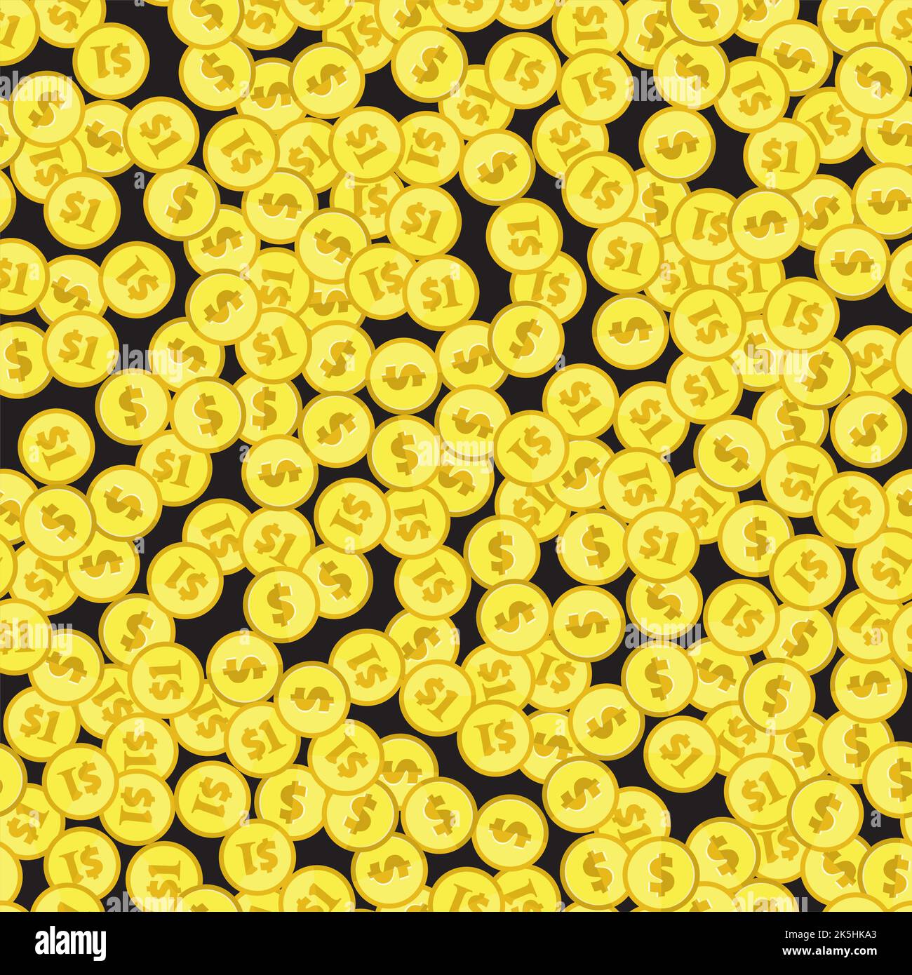 Golden dollar coins seamless pattern. Flat style top view background ...