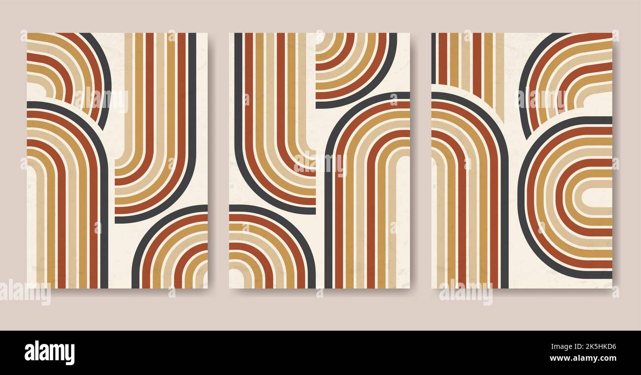 Colorful rainbow poster set in retro style. Boho decor Stock Vector ...