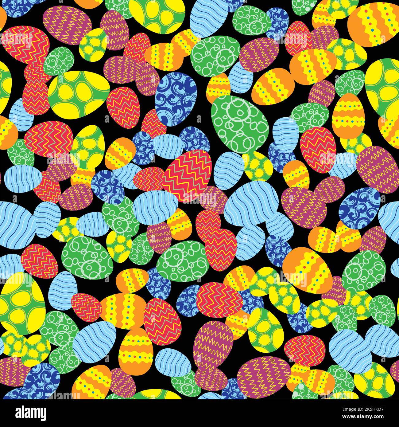 Colorful Easter eggs randomly placed on black background. Christian ...