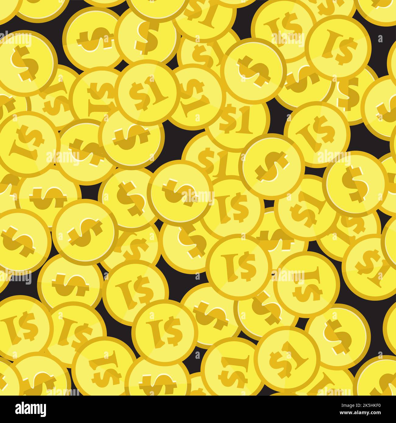 Golden dollar coins seamless pattern. Flat style top view background ...
