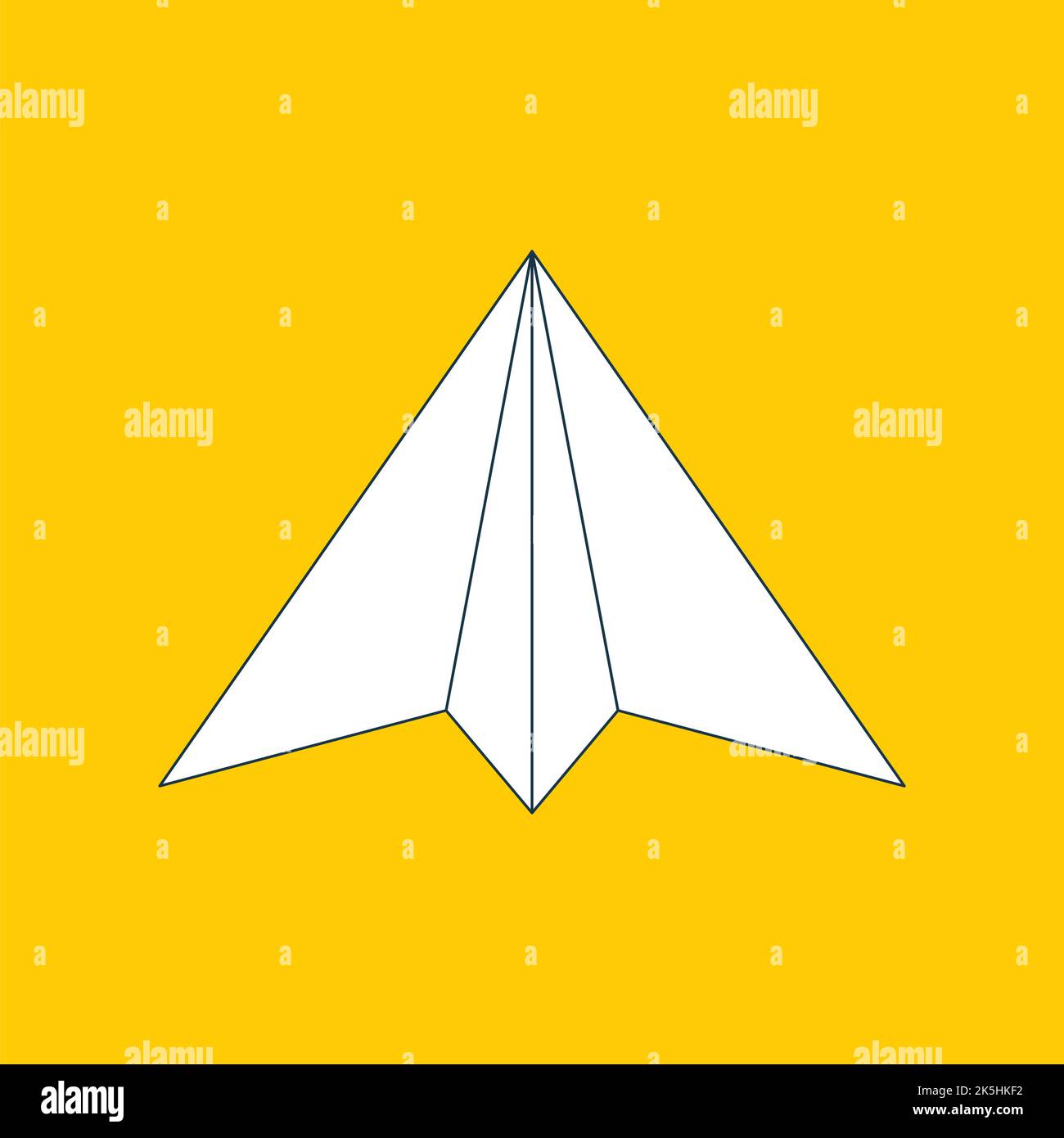 Paper plane flat linear icon isolated on yellow background. Contour ...
