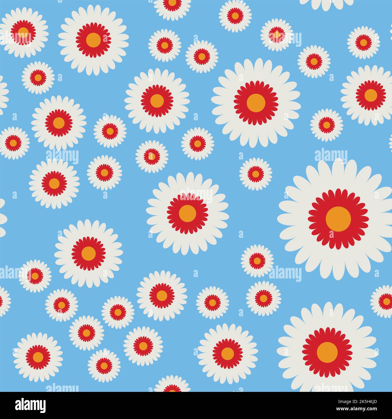 Simple flat flowers seamless pattern. Colorful blossom randomly placed ...