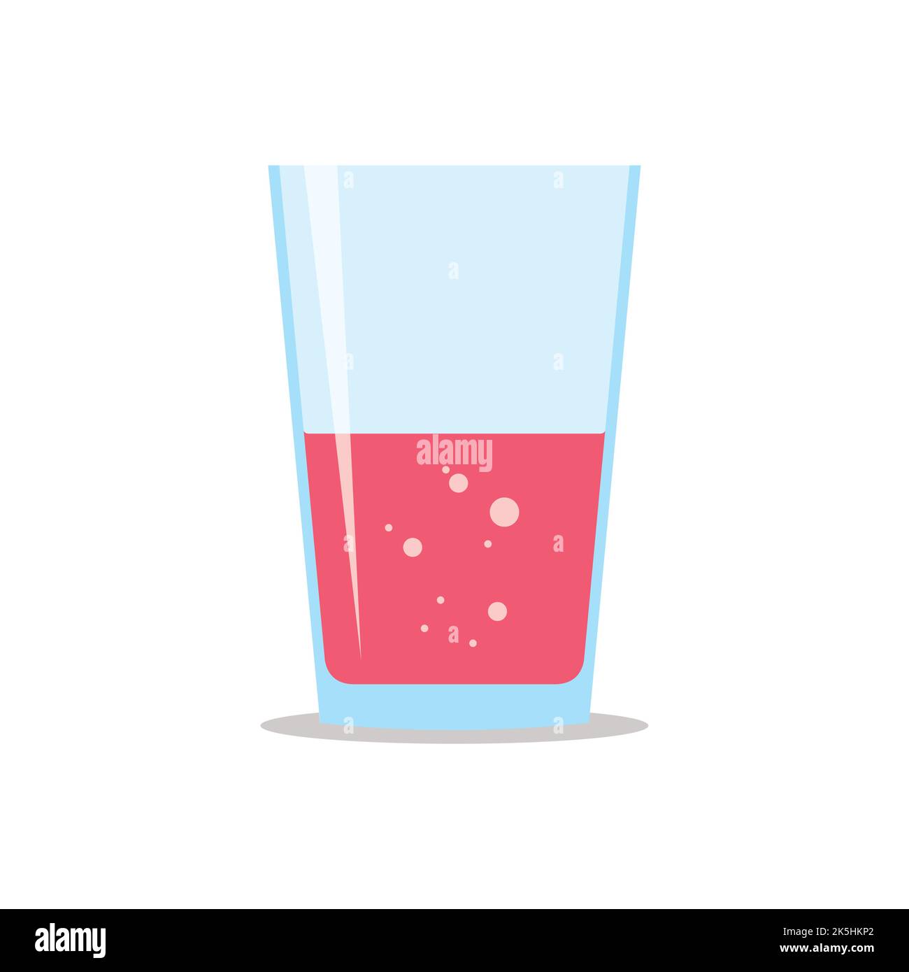 Glass half filled of fresh sparkling raspberry juice. Flat icon ...