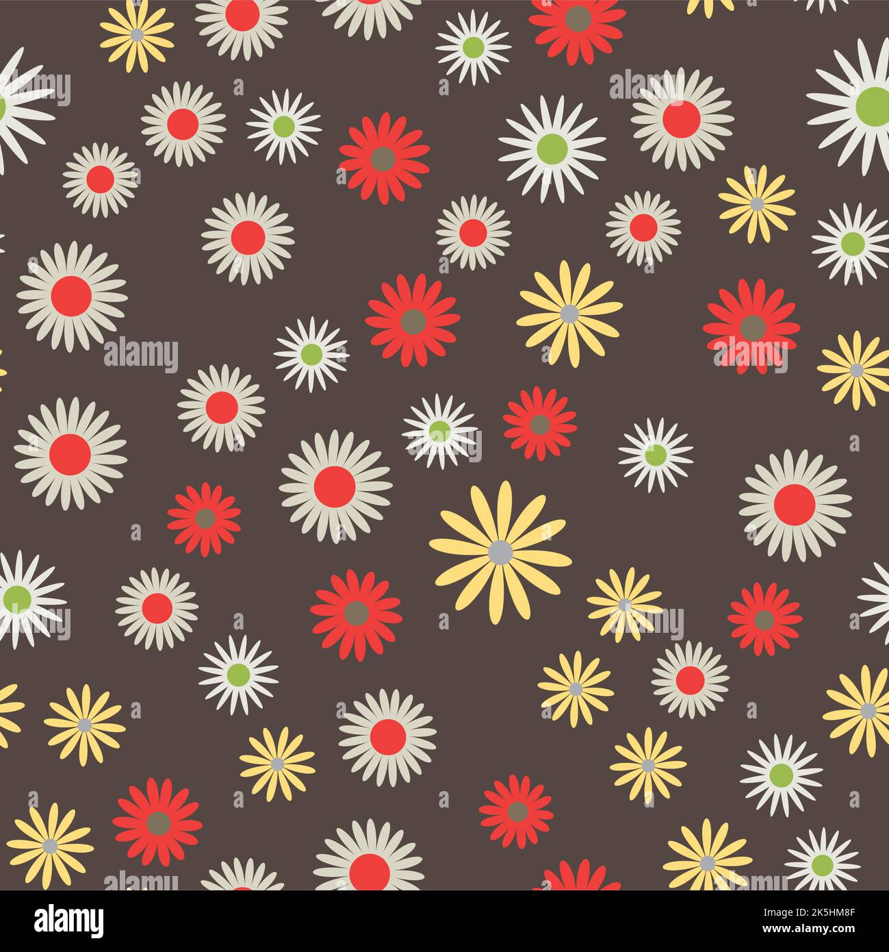 Simple flat flowers seamless pattern. Colorful blossom randomly placed ...