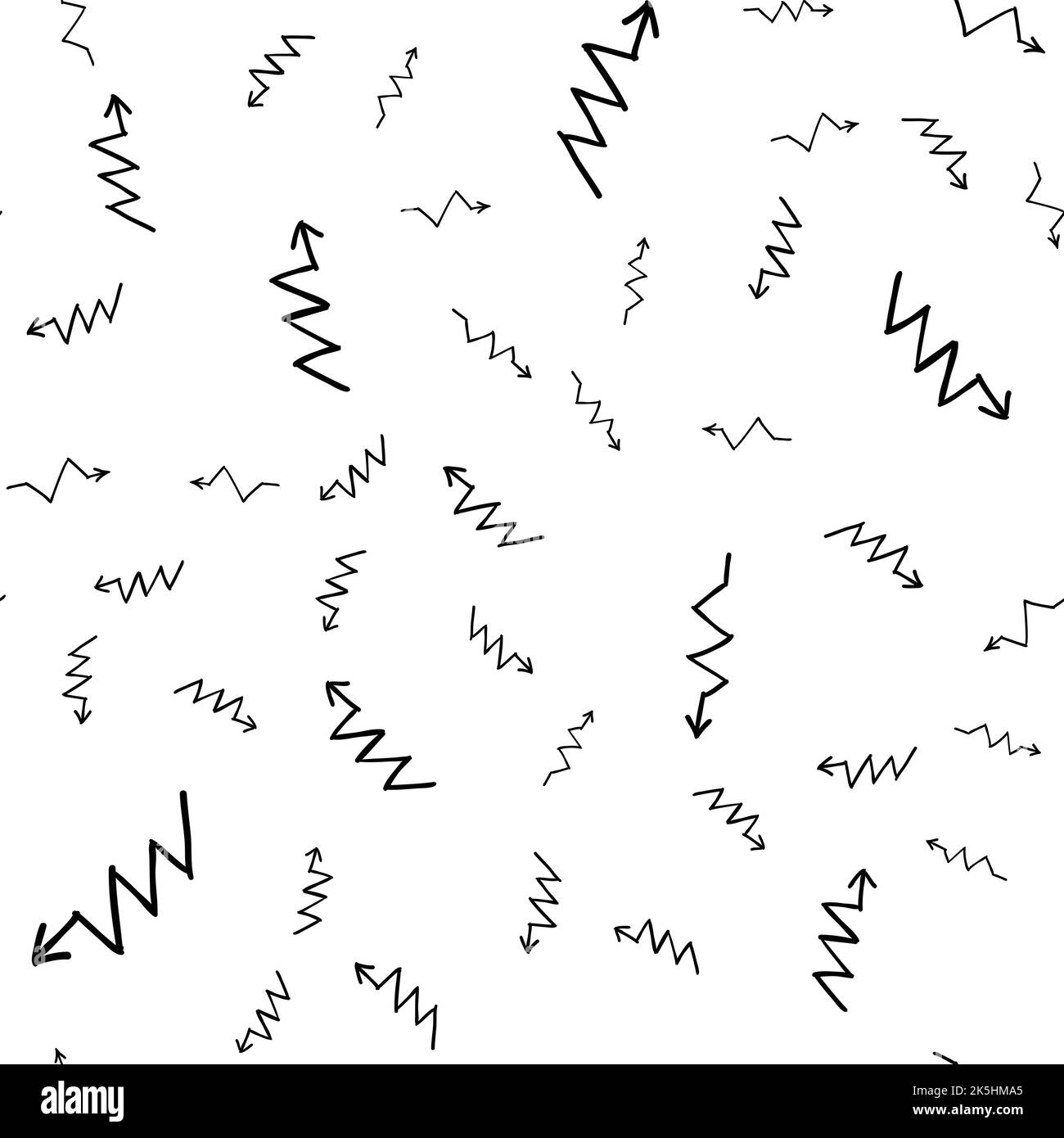 Hand drawn zigzag arrows randomly placed on white background. Seamless ...