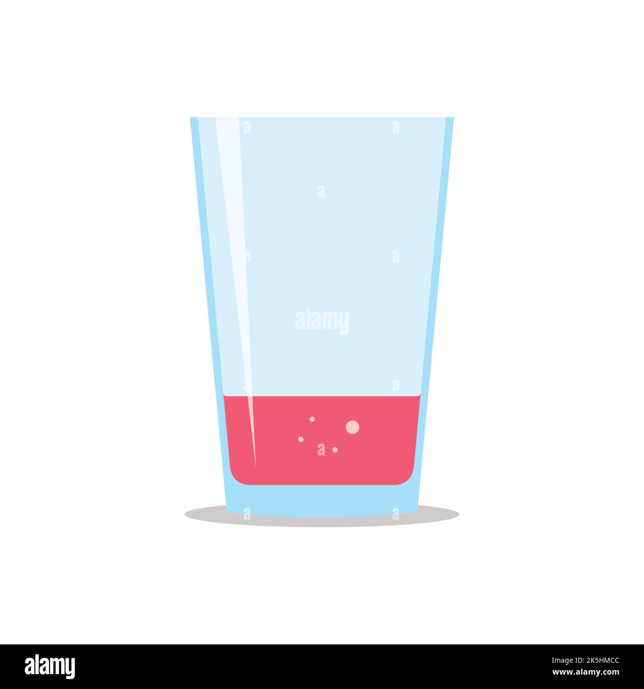 Glass one quarter filled of fresh sparkling raspberry juice. Flat icon ...