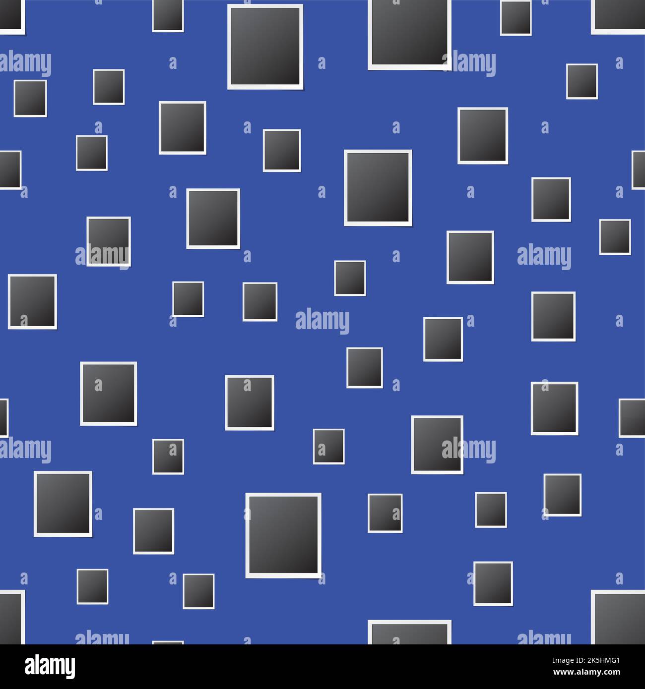 Seamless pattern of retro photo frames randomly placed on blue ...