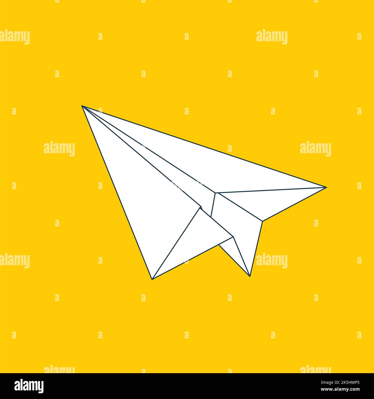 Paper plane flat linear icon isolated on yellow background. Contour ...