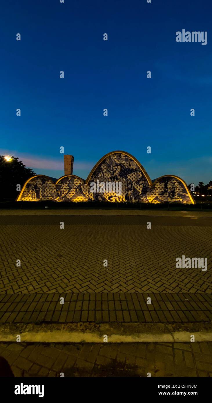 A vertical shot of the Church of Saint Francis of Assisi illuminated at ...