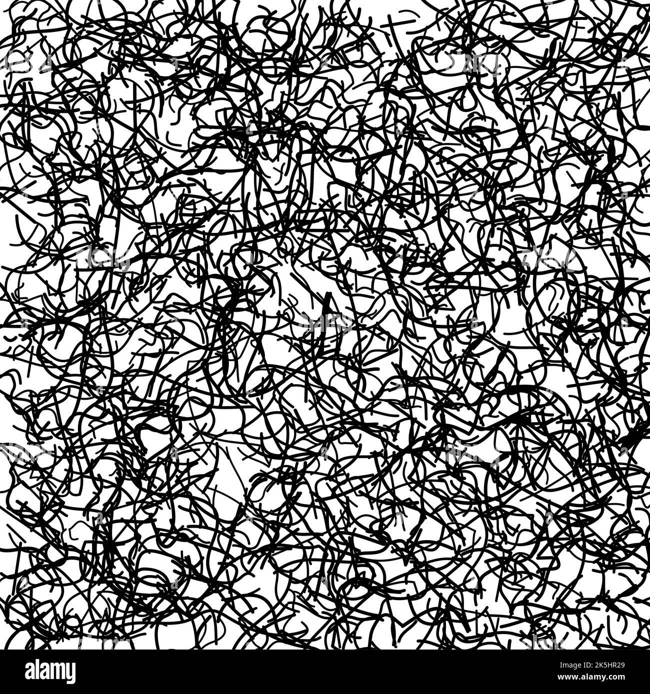 Abstract texture of black tangled geometric lines on white background ...