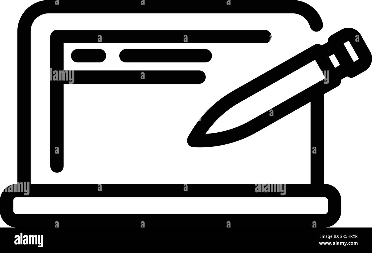 Laptop pencil icon outline vector. Draw pen. Computer stylus Stock ...