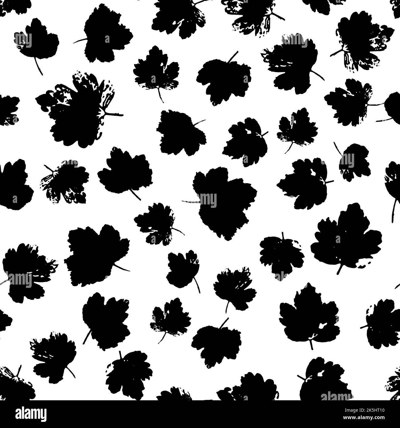 Gooseberry leaves black ink prints seamless pattern. Repeating texture ...