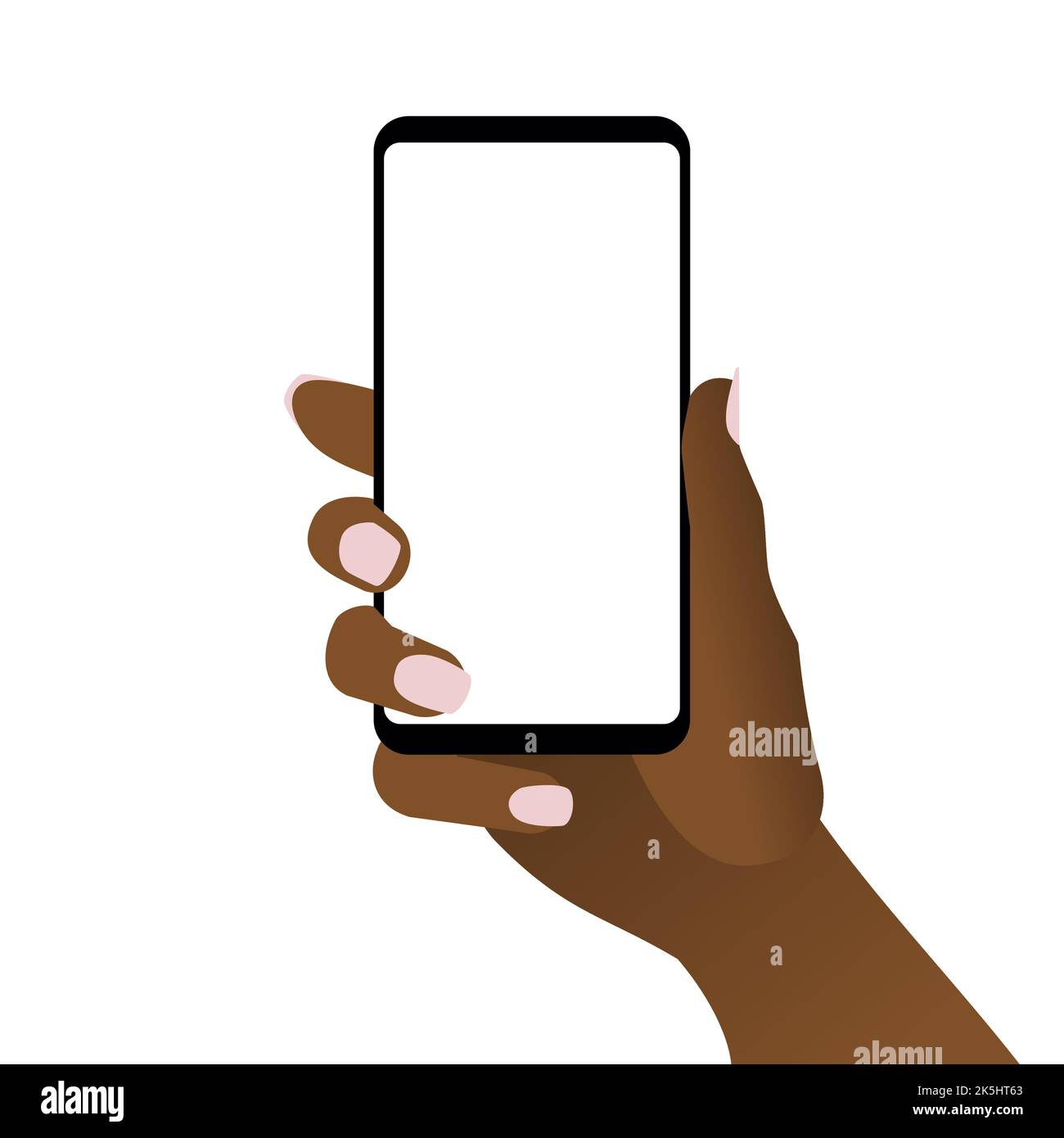 African woman hand holding black smartphone. Modern cellular phone with ...