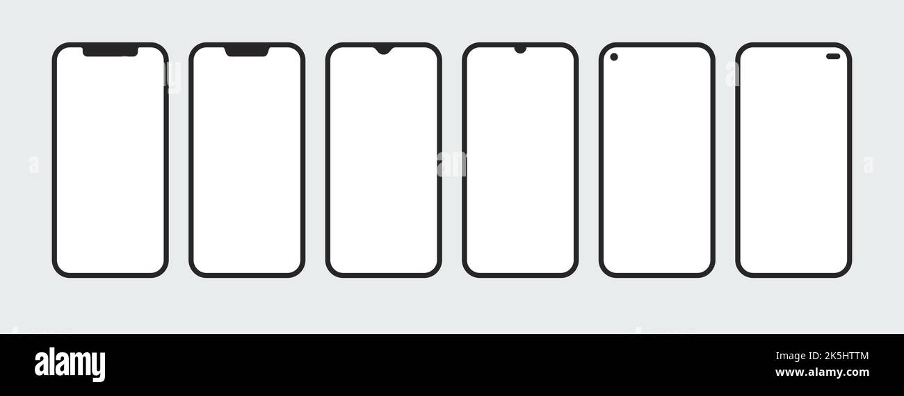 Set of smartphone shapes with blank screens in flat style. Cell phone ...