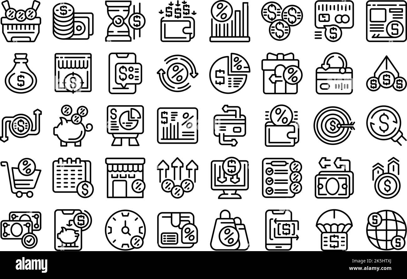 Cashback service icons set outline vector. Cash money. Coin earn Stock ...