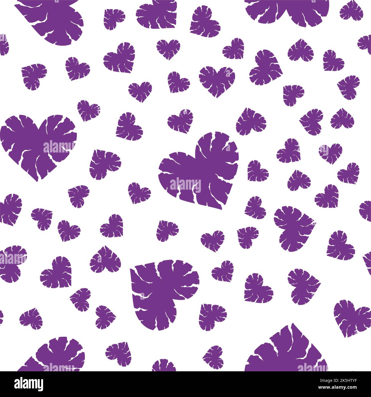 Seamless pattern with cracked hearts randomly placed on solid ...