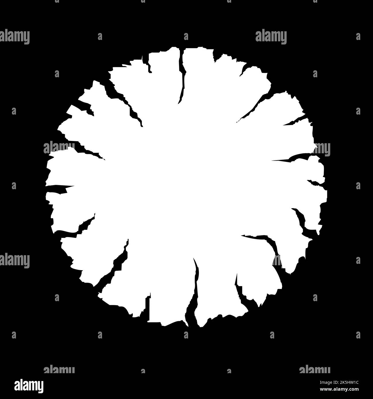 Cracked negative space background. Circle shape with cracks and ragged ...