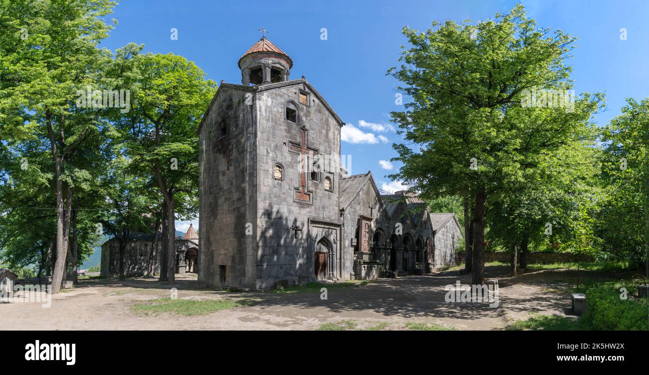 Ancient armenian Sanahin Monastery in the north part of Armenia. Aerial ...