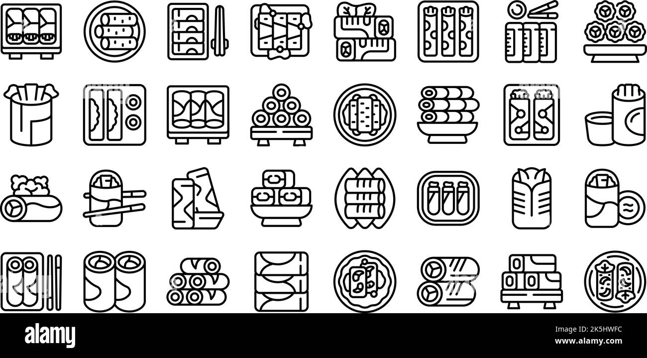 Spring roll icons set outline vector. Asia food. Chinese thai Stock ...