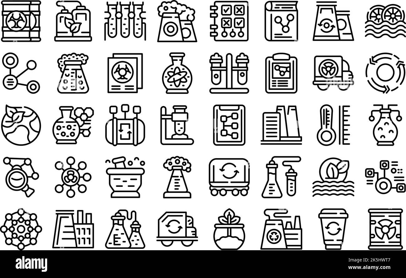 Biological station icons set outline vector. Cycle agriculture. Biomass ...
