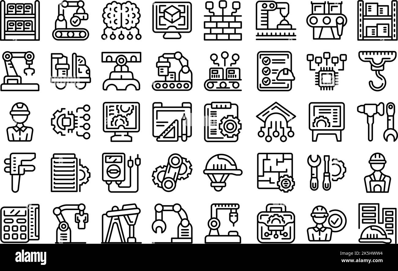 Engineer factory icons set outline vector. Machine work. Technical ...
