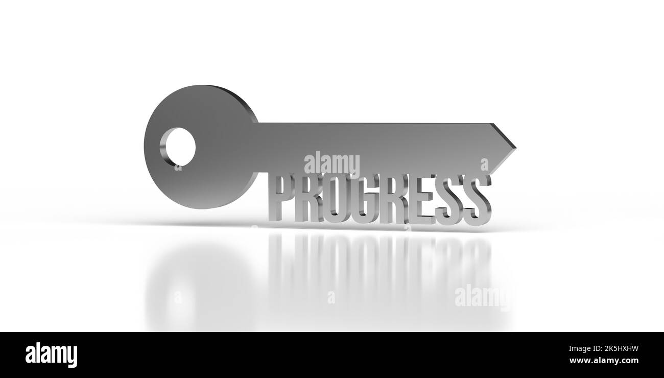 Silver metallic Key to Progress on white background, copy space ...