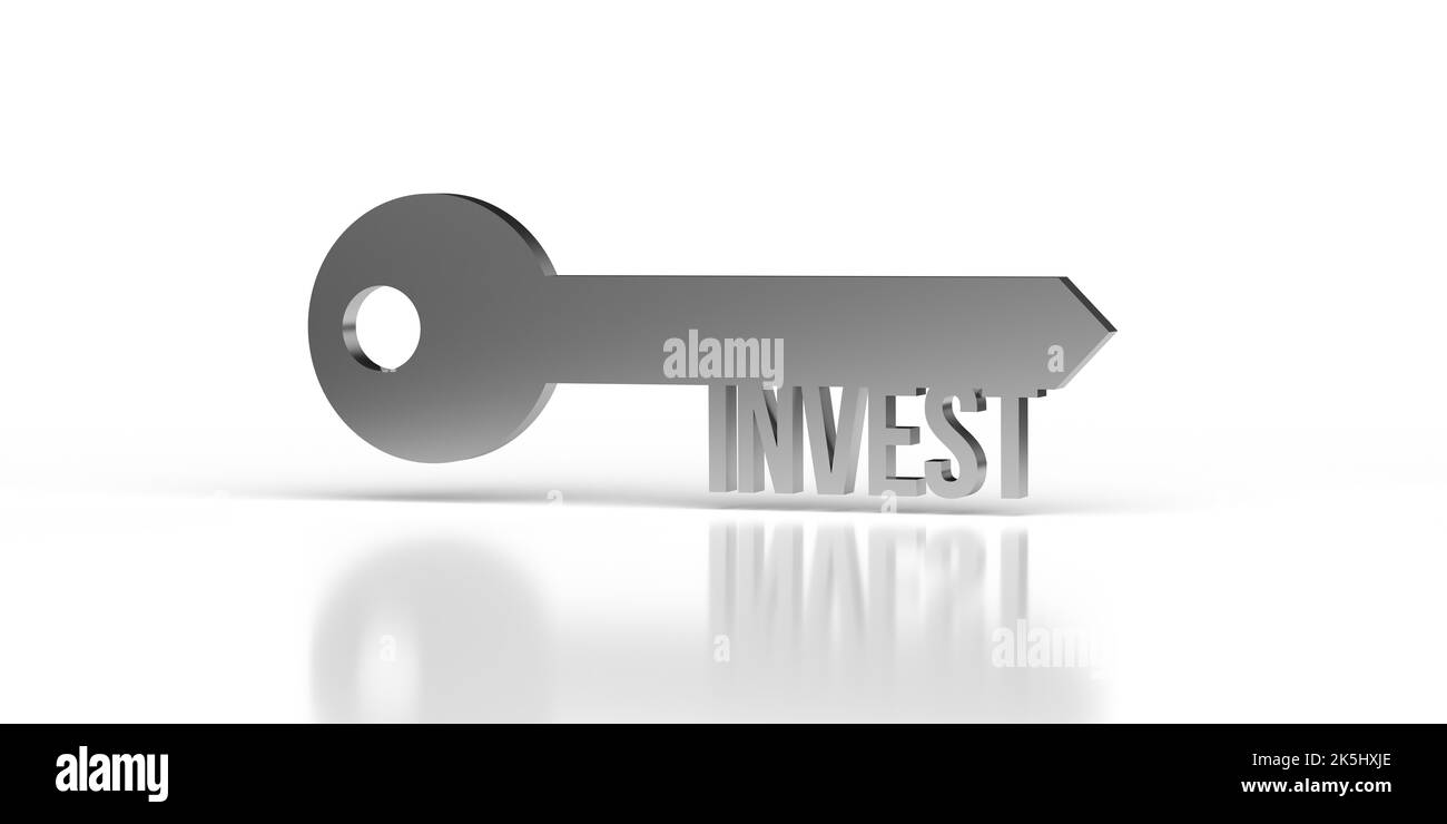 Silver metallic Key to Invest on white background, copy space, clipping ...
