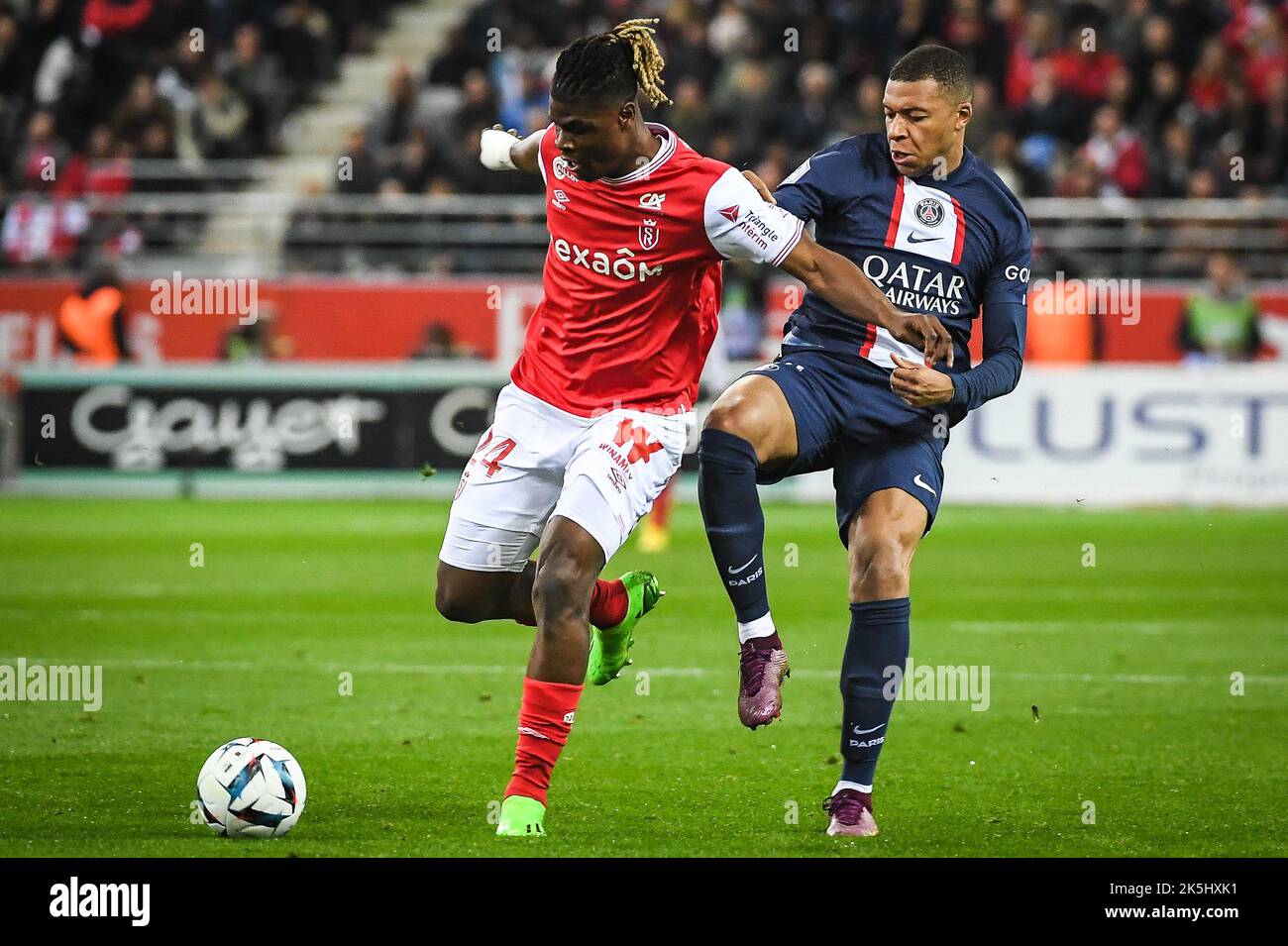 Reims, France, France. 8th Oct, 2022. Kylian MBAPPE of PSG and Emmanuel ...