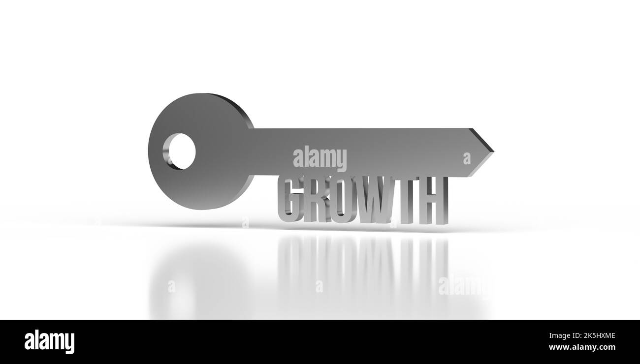 Silver metallic Key to Growth on white background, copy space, clipping ...
