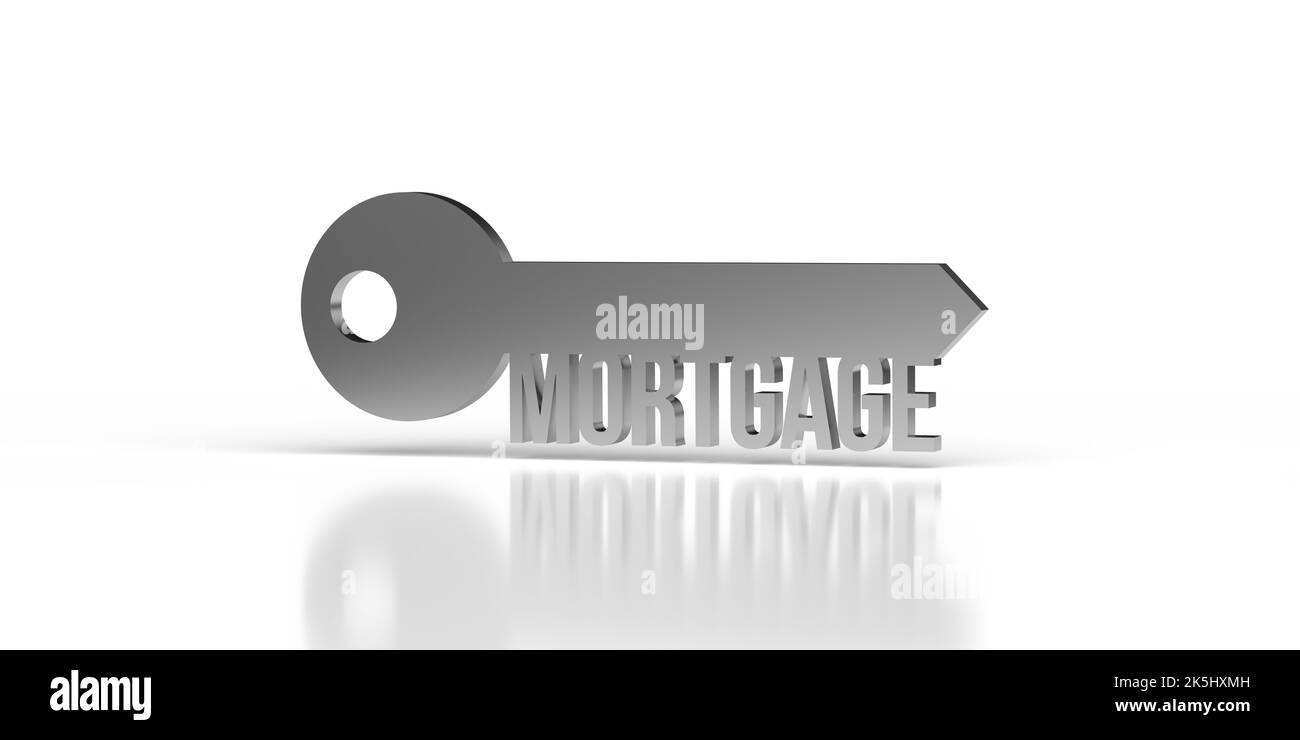 Silver metallic Key to Mortgage on white background, copy space ...