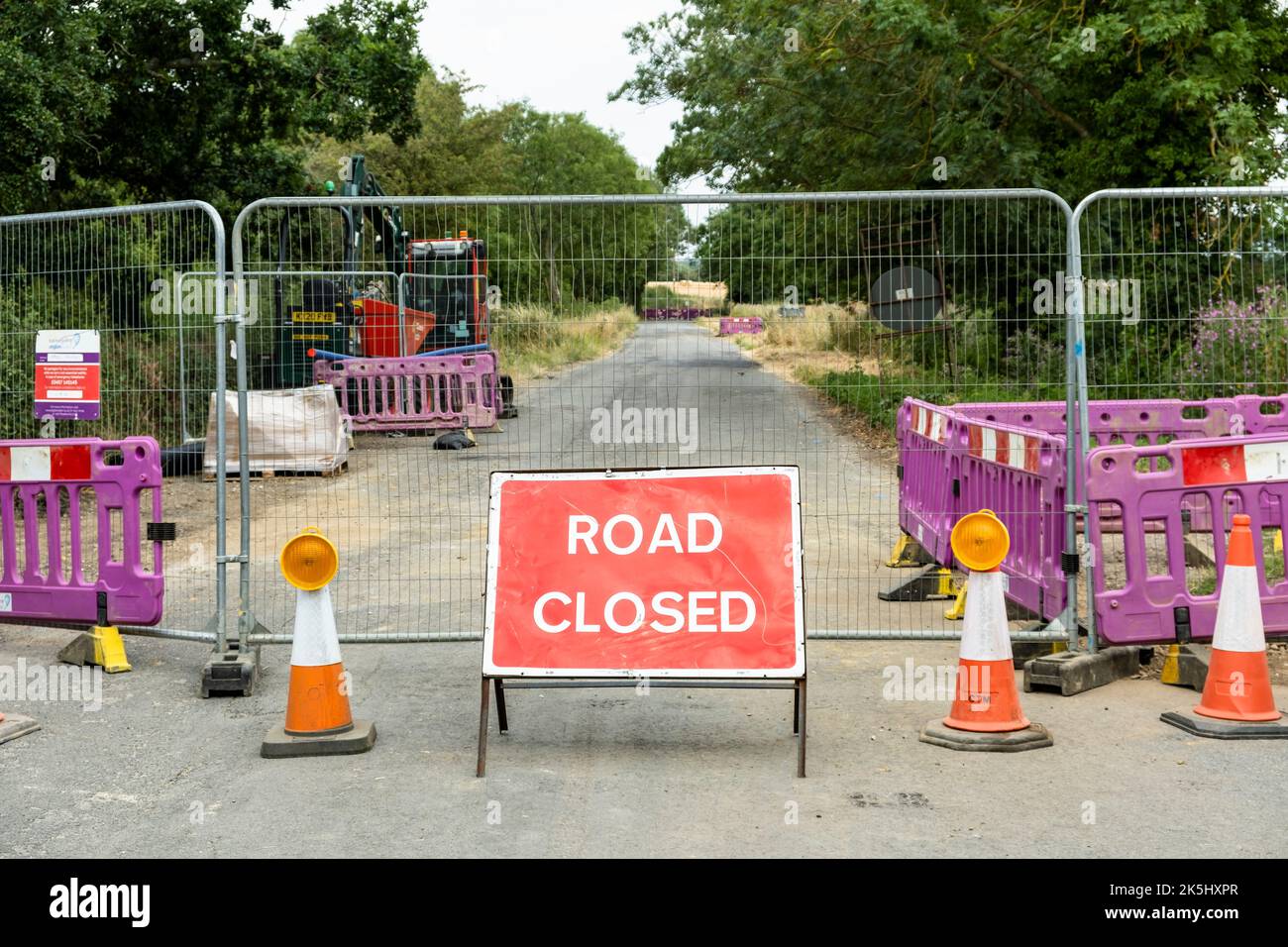 BUCKINGHAMSHIRE, UK - July 29, 2022. Road closed sign. Roadworks on a ...