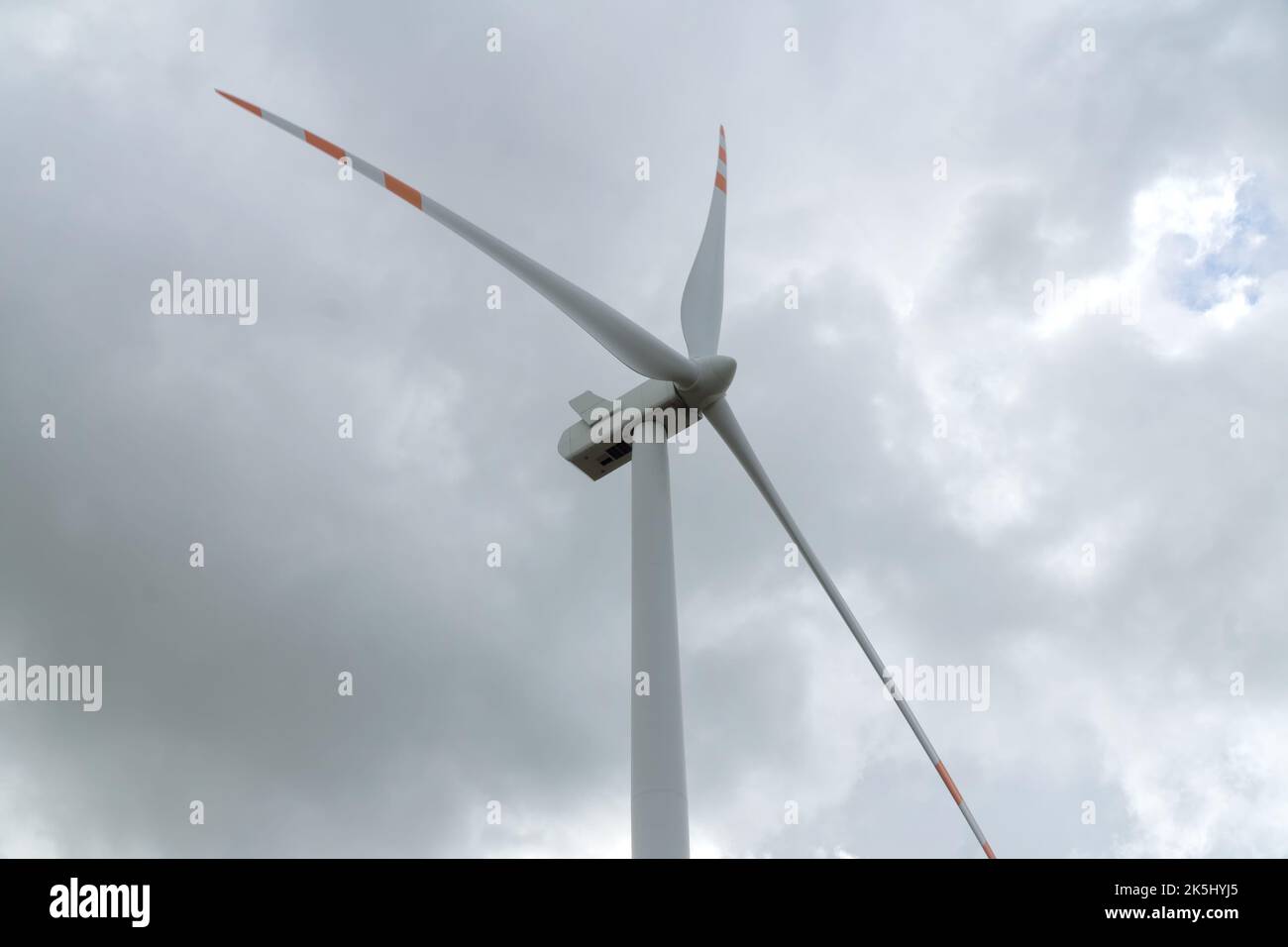 Wind turbine, windmill for electric power production sky with stormy ...