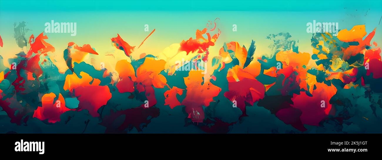 An illustrated abstract summer paradise island - the perfect colorful ...
