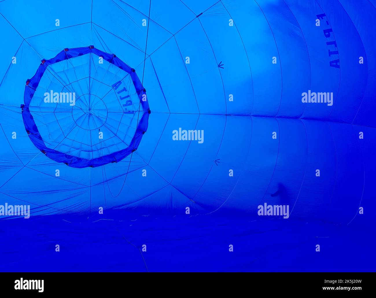 France, Essonne (91), Saclas, air inflation of a hot air balloon and ...