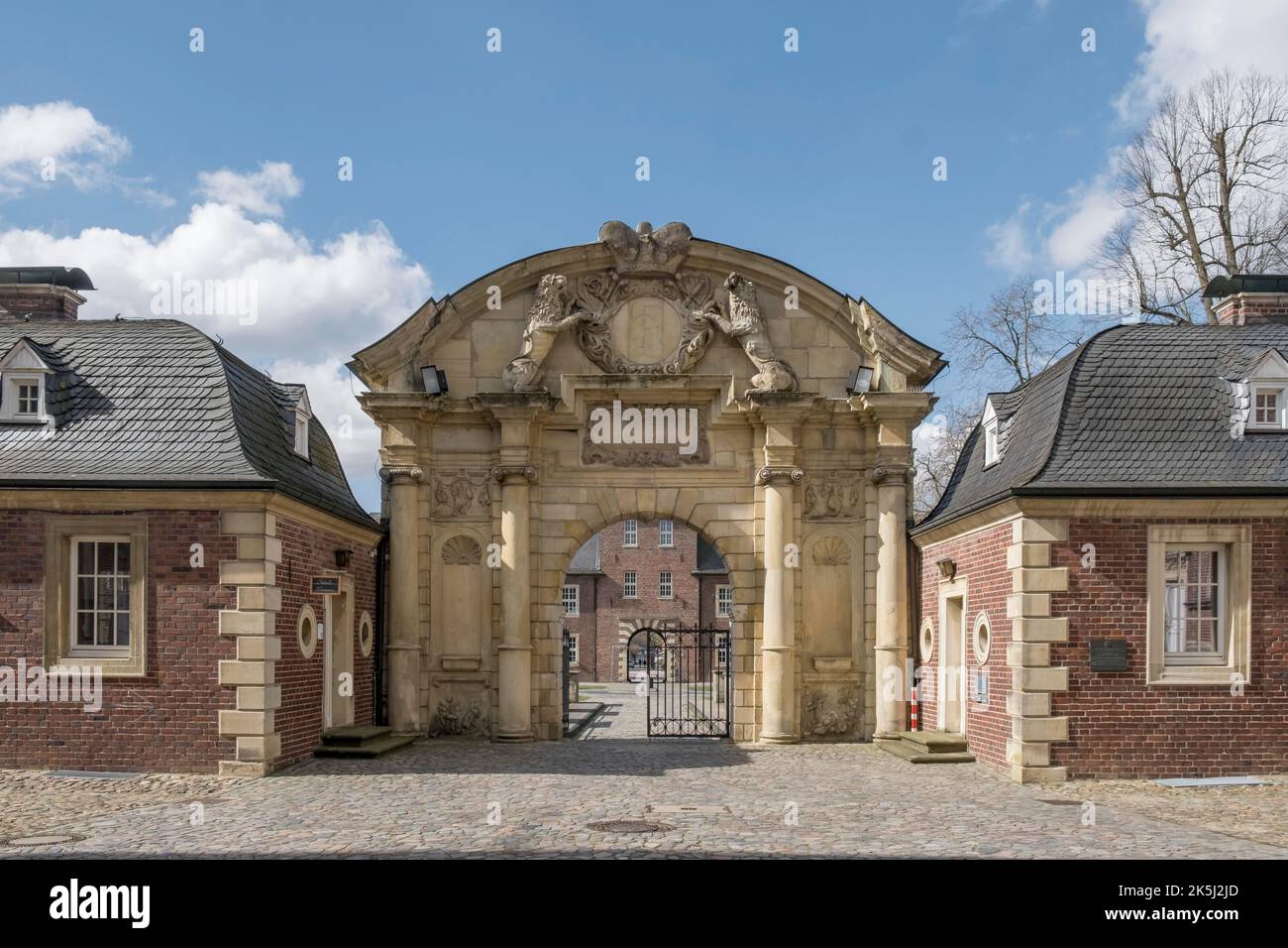 Baroque and moated castle Ahaus, magnificent portal, today seat of the ...