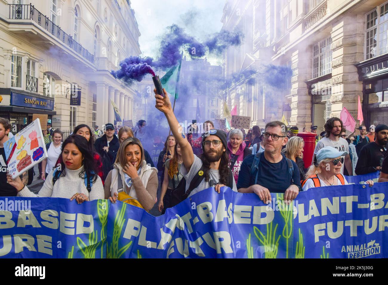 London, UK. 8th October 2022. Animal Rebellion activists march in ...