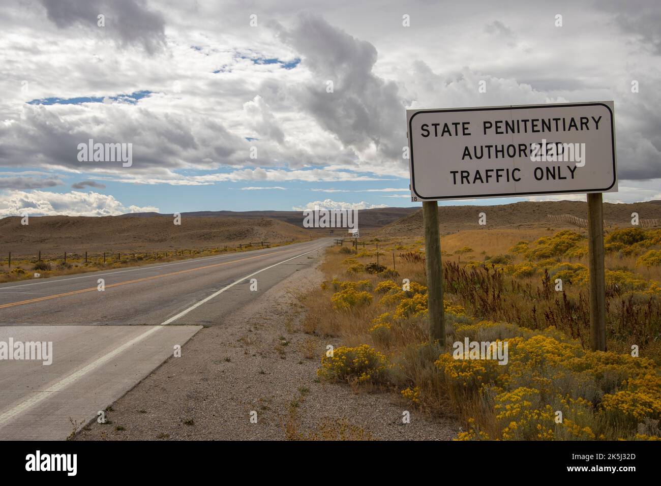 State Penitentiary warning sign, authorized traffic only Stock Photo ...