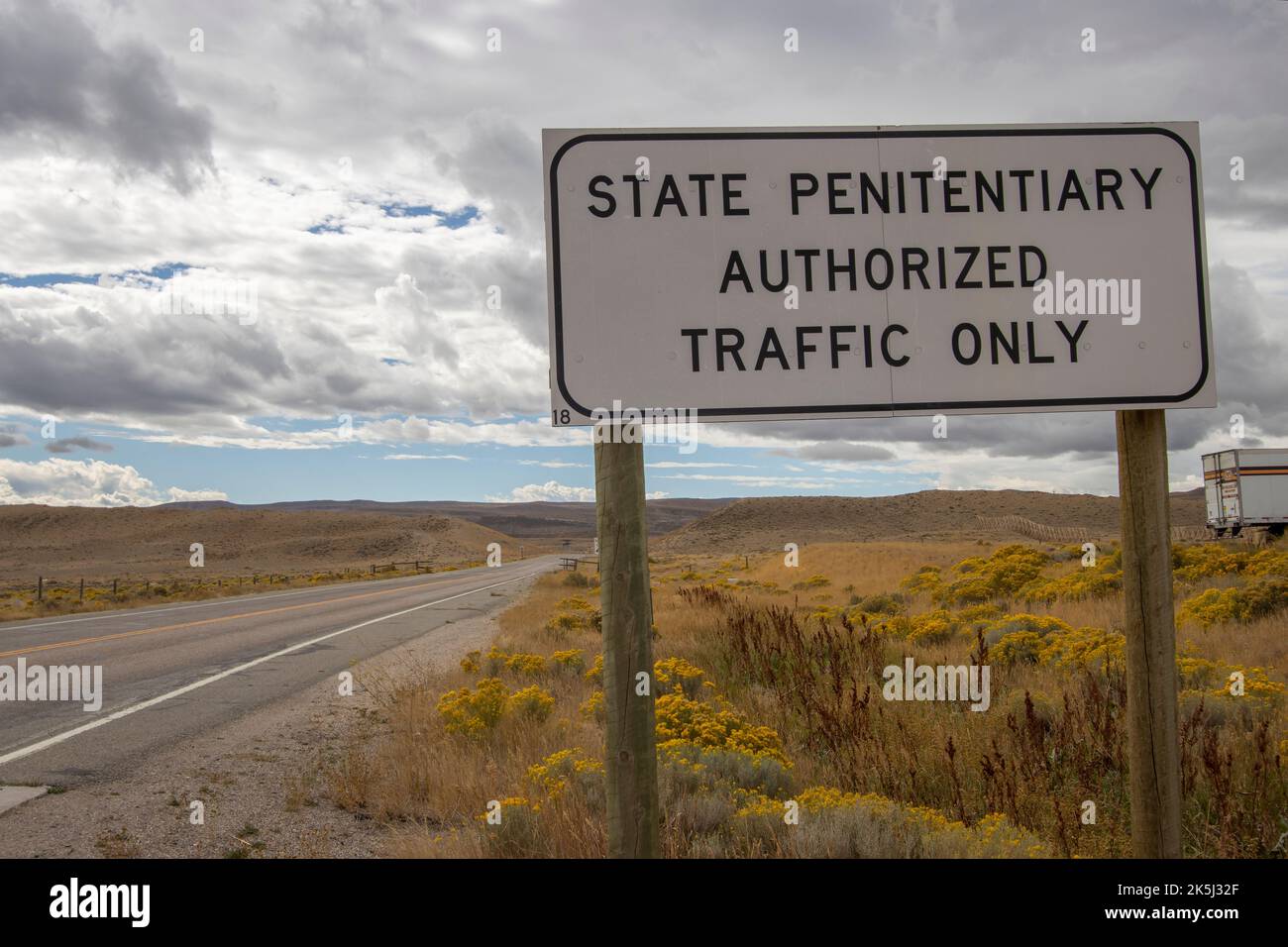 State Penitentiary warning sign, authorized traffic only Stock Photo ...