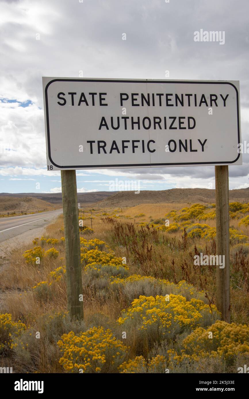 State Penitentiary warning sign, authorized traffic only Stock Photo ...
