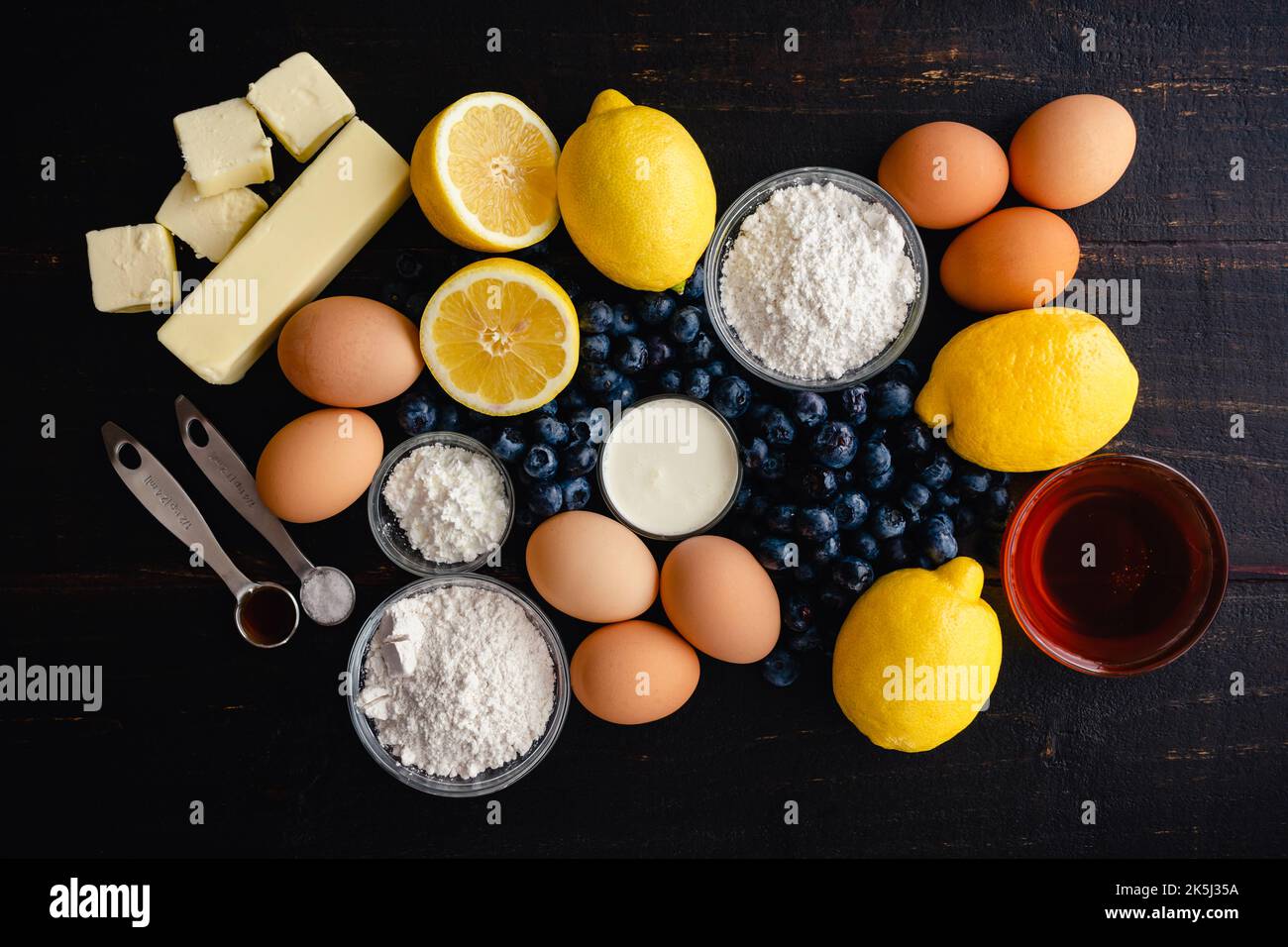 Blueberry–Lemon Curd Tart Raw Ingredients on a Wood Table: Fresh ...