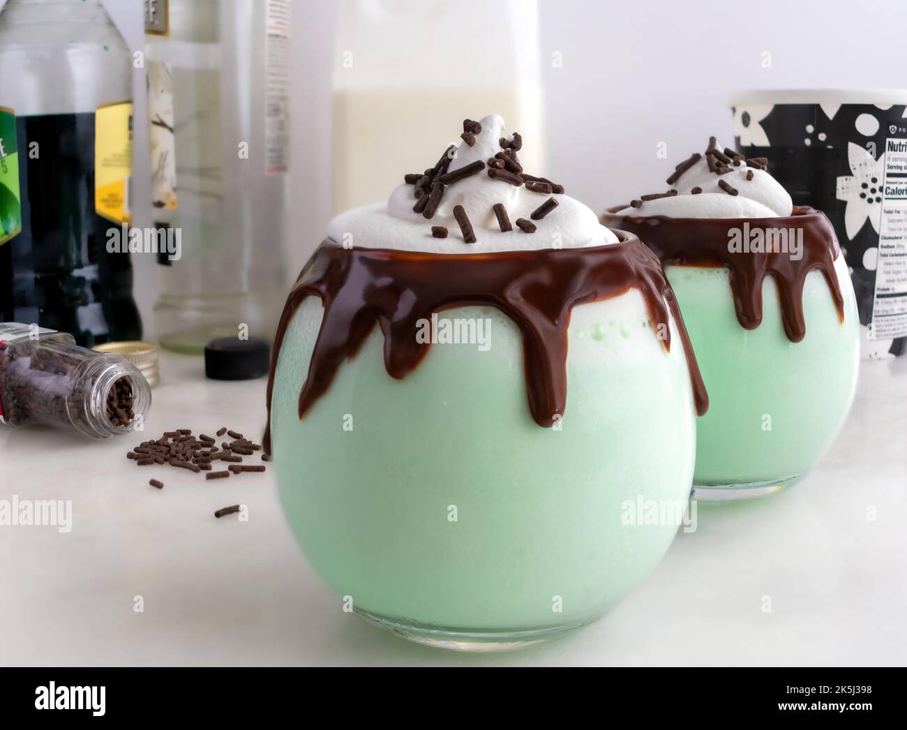 Frozen Grasshopper Cocktails Garnished with Whipped Cream and Chocolate ...