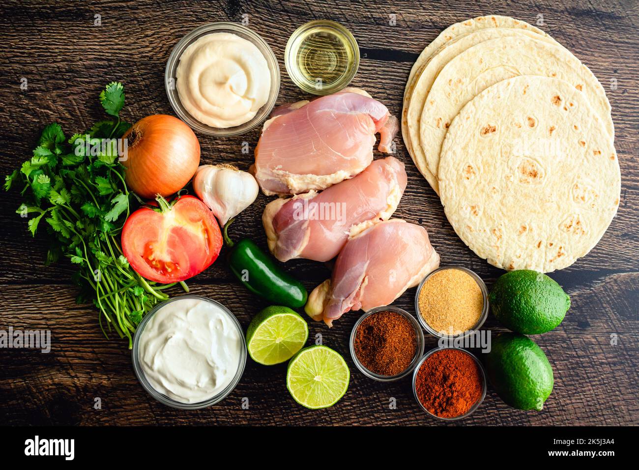 Raw Ingredients for Grilled Chicken Tacos and Pico de Gallo: Chicken ...