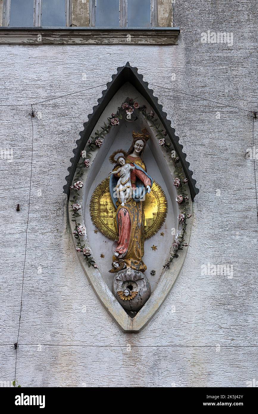 Sculpture of the Mother of God, Mary with the Child Jesus on a ...