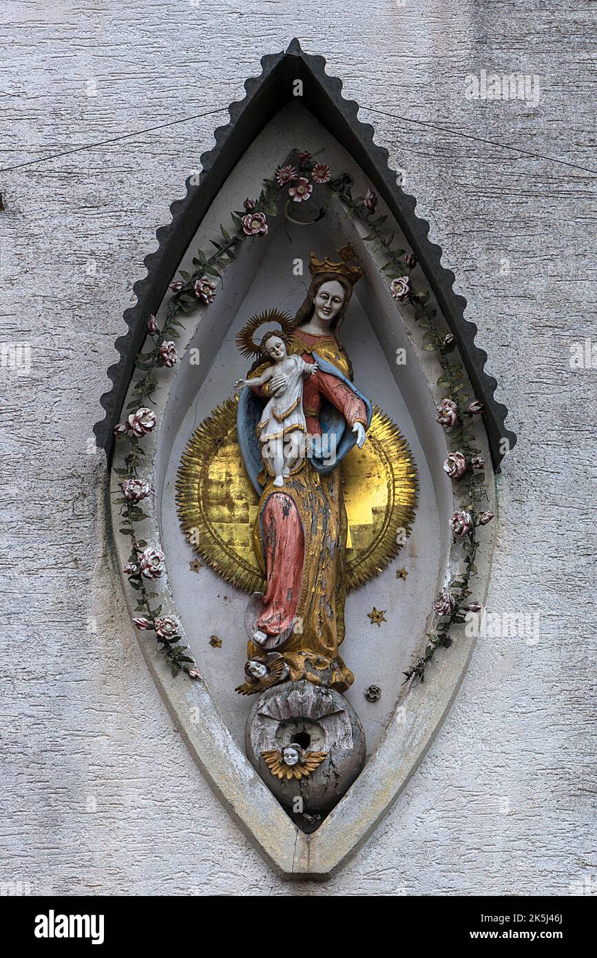 Sculpture of the Mother of God, Mary with the Child Jesus on a ...