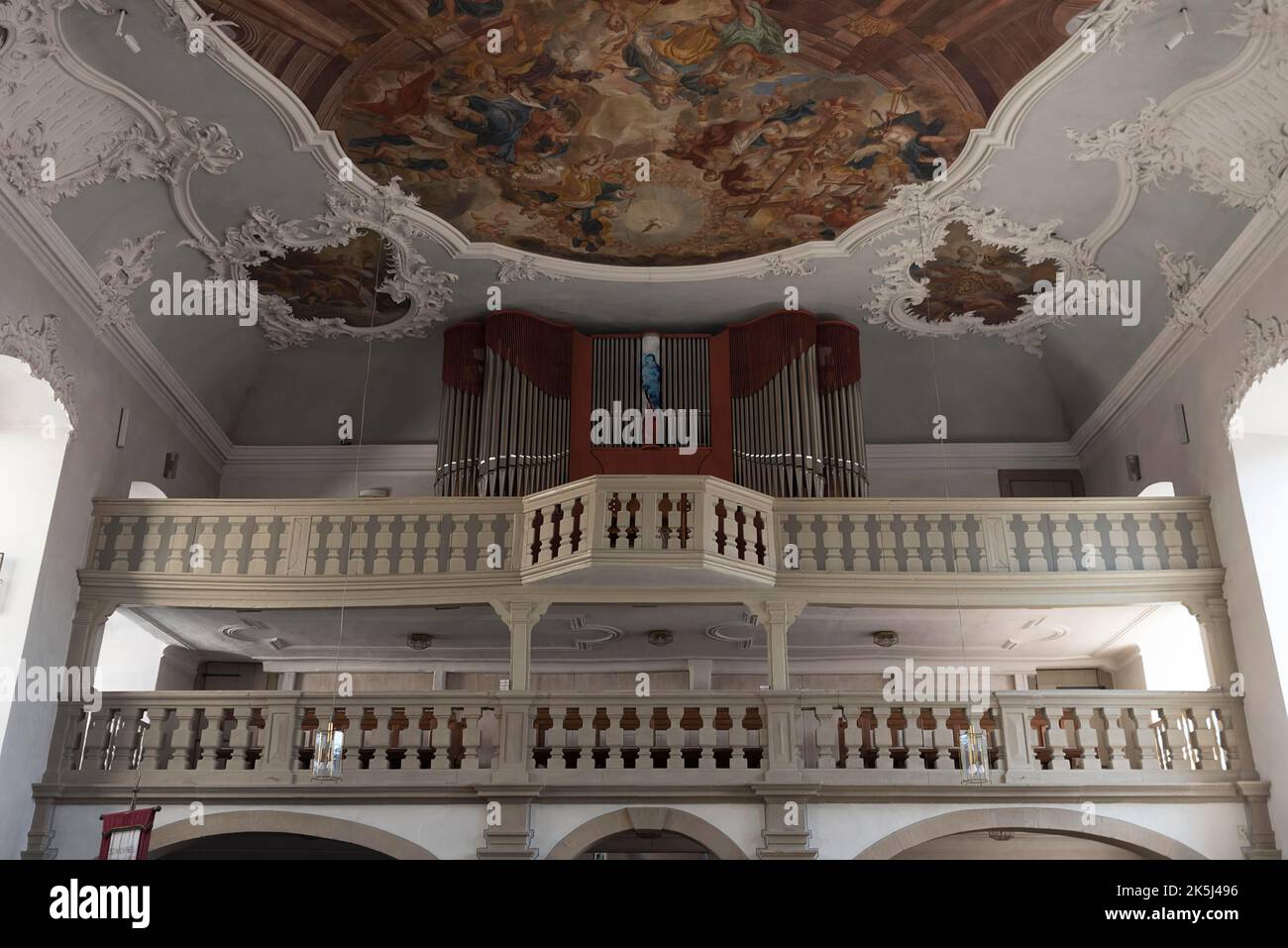 Organ loft with the ceiling painting by the artist Johann Peter ...