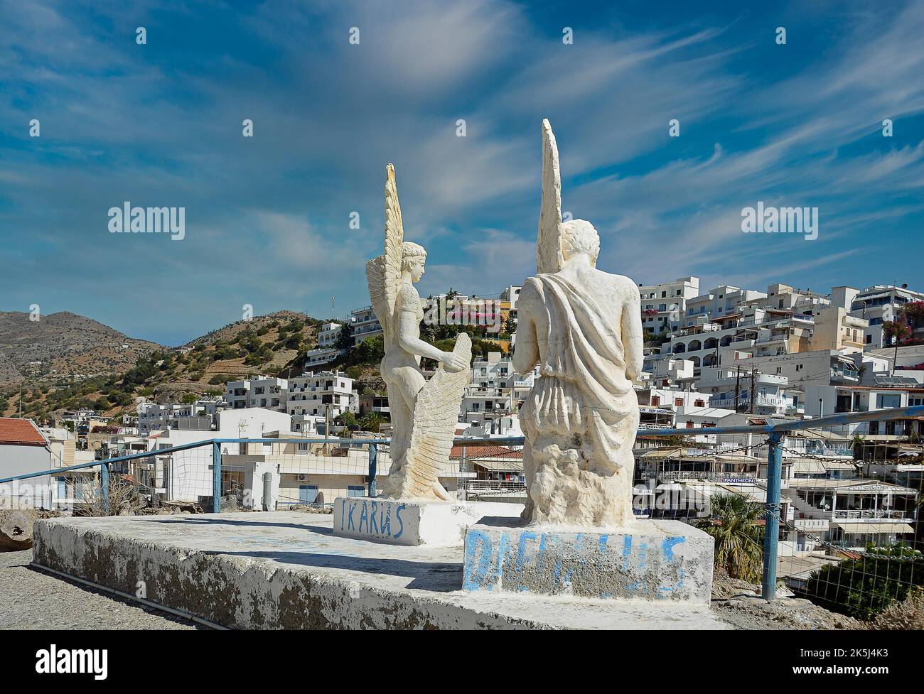 Statues of Daedalus and Icarus, Agia Galini, Crete, Greece Stock Photo ...